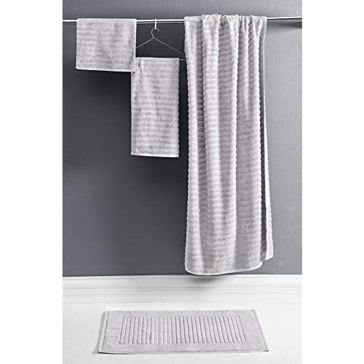 Classic Turkish Towels Luxury Ribbed 2 Piece Bath Towel Set - 100% Turkish Cotton Absorbent, Quick-Dry, Premium Towels for Bathroom, 27x54 inches (Platinum)