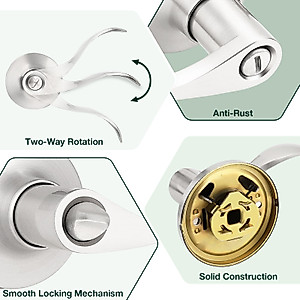 GOBEKOR 10 Pack Privacy Door Levers Bedroom Door Handle with Lock Satin Nickel Interior Door Handles Keyless Door Lock Wave Bed/Bath Lever
