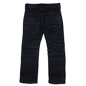 X RAY Baby Boys Toddler Jeans, Elastic Waist Biker Moto Distressed Ripped Denim Jeans for Boys & Colored Pants, Jet Black Moto 3T