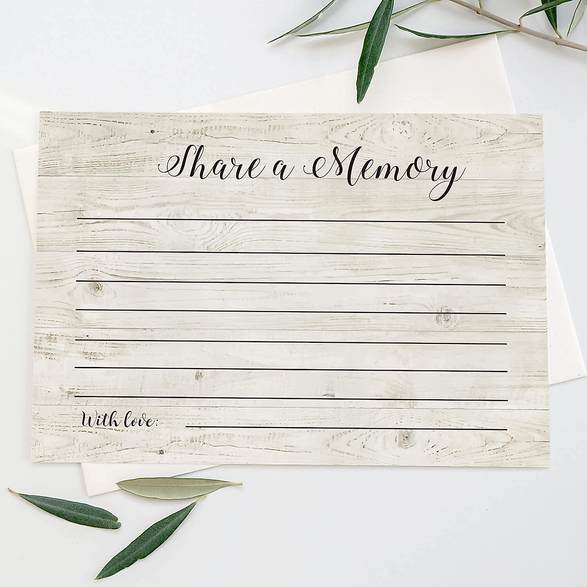 Share A Memory Cards, 50 Rustic Wood Cards and Sign for Wedding, Shower, Birthday, Celebration of Life, Funeral, Retirement, Graduation, Life Memories, Guest Book Alternative Advice Game, 4x6 Inch.