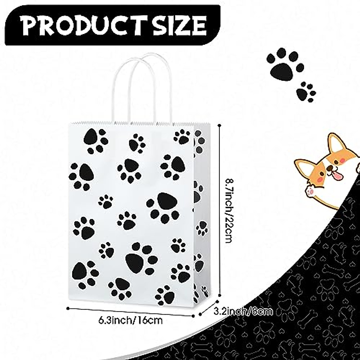 Blulu 50 Pcs Puppy Dog Gift Bag, 6.3 x 3.1 x 8.6 Inch Paw Print Gift Bags with Paper Twist Handles, Paw Print Goodie Bags Dog Treat Bag for Dog Puppy Pet Party Favors Paw Print Party Supplies