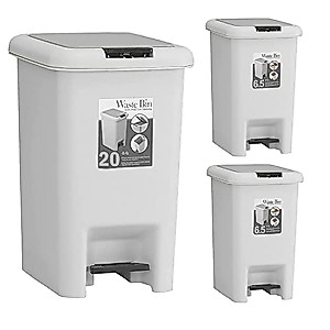 JIUCHUAN 3 Pack Trash Can 5.3 Gallon and 1.7 Gallon Kitchen Garbage Bin Combo Set, Step-On Trash Can with Lid and Pedal, 20 Liter and 6.5 Liter Capacity Waste Bin for Bathroom,Kitchen,Office,Grey