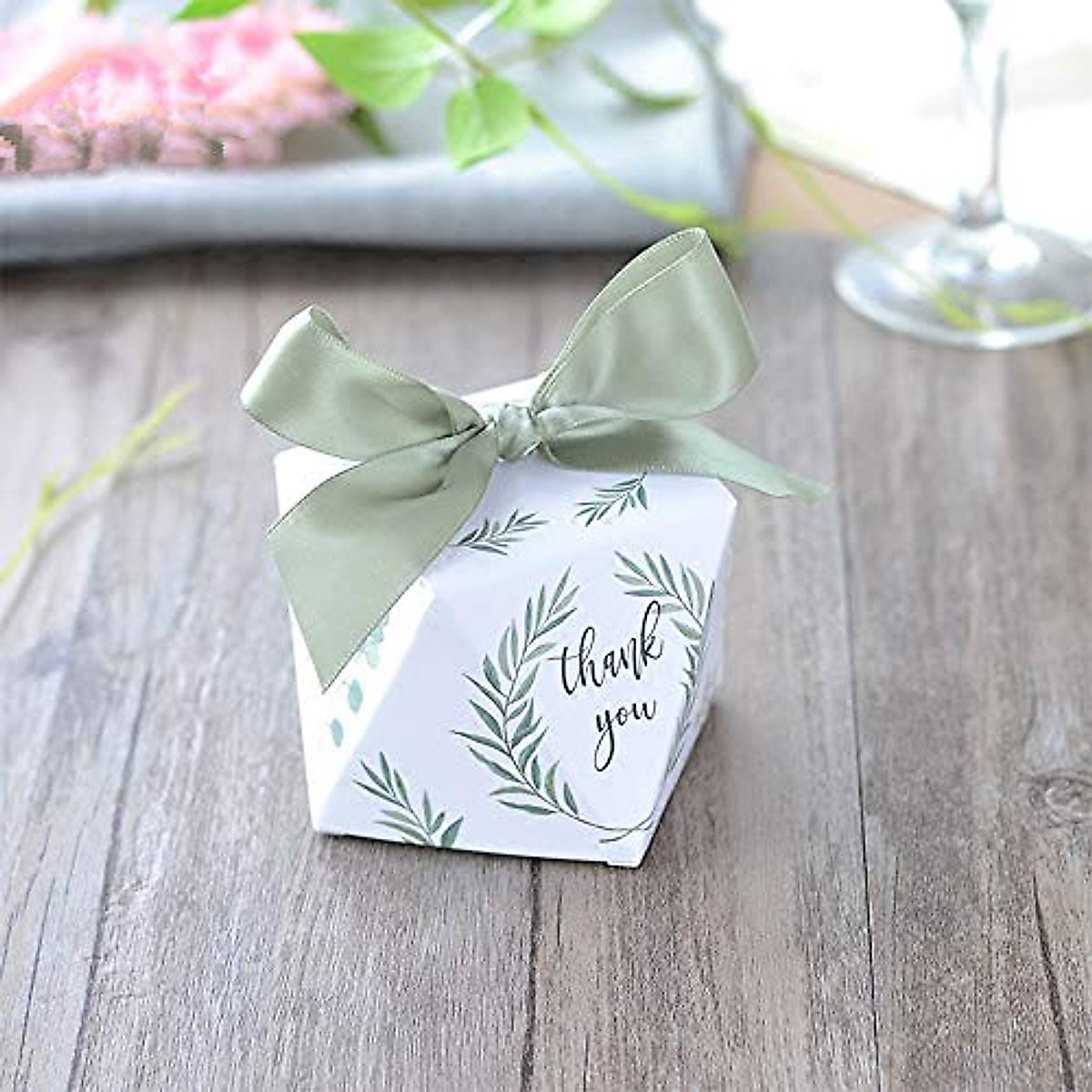 Diamond Shape Green Forest Style Candy Boxes Wedding Favors Bomboniere Paper Party Chocolate Gift B Box 50pcs