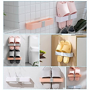 Cosmos 2 Pcs Wall Mounted Slippers Rack House Slippers Hanger Shower-shoe Holders Wall Mount Shower Slippers Organizers with Sticky Hanging Strips for Bathroom, Kitchen, Living Room and RV (Grey)