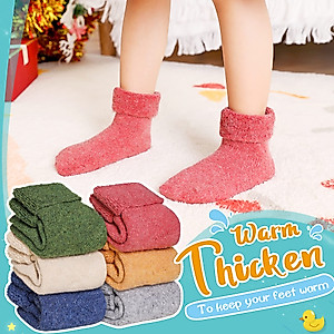 Eyean Baby Wool Grip Sock Soft Winter Warm Thick Non Slip Toddler Boy Girls Crew Socks For Children 6 Pairs (Solid Color, 1-3 Years)