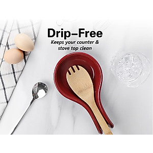ONEMORE Ceramic Spoon Rest for Stove Top - Extra Wide Heat-Resistant Ladle Holder for Kitchen Counter Utensils/Tools - Large, Red