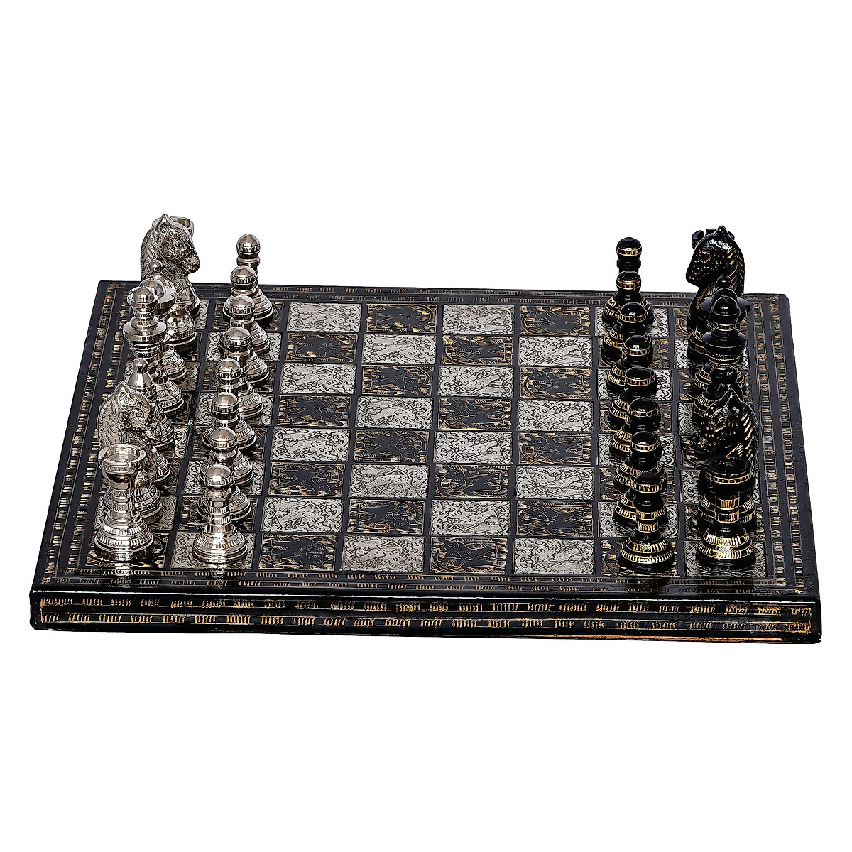 Premium Brass Luxury Large Chess Set for Adults and Kids Collectible Brass Chess Board Game Chess Set Decorative Chess Piece (14X14X5 Inches)