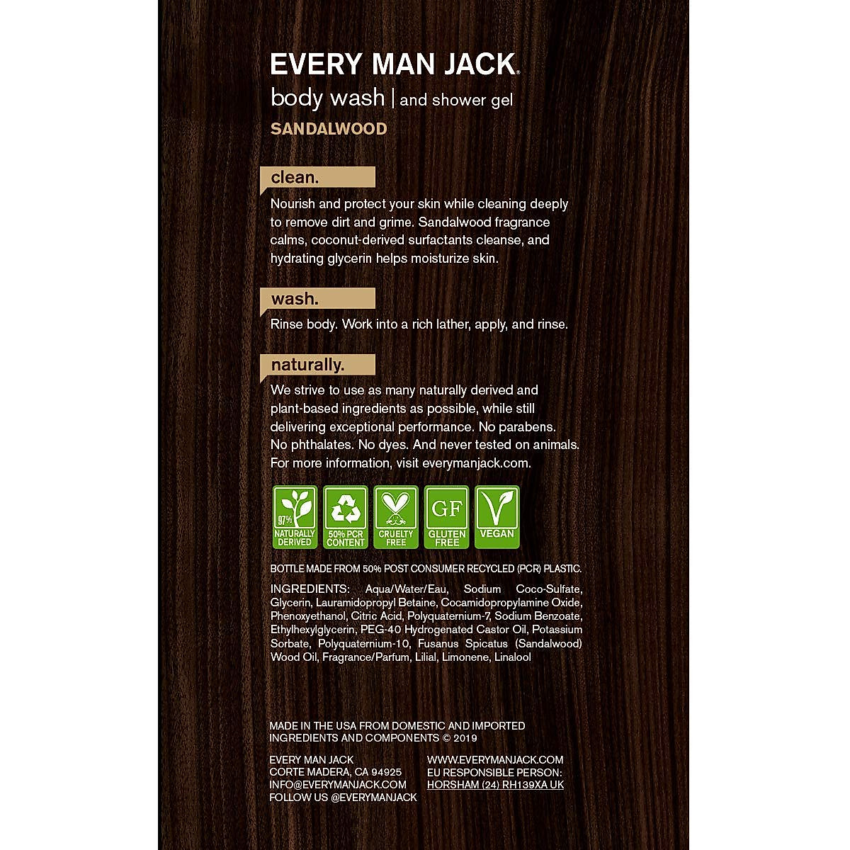 Every Man Jack Mens Sandalwood Body Wash for All Skin Types - Cleanse, Nourish, and Hydrate Your Skin with Naturally Derived Coconut and Glycerin - 2 Bottle