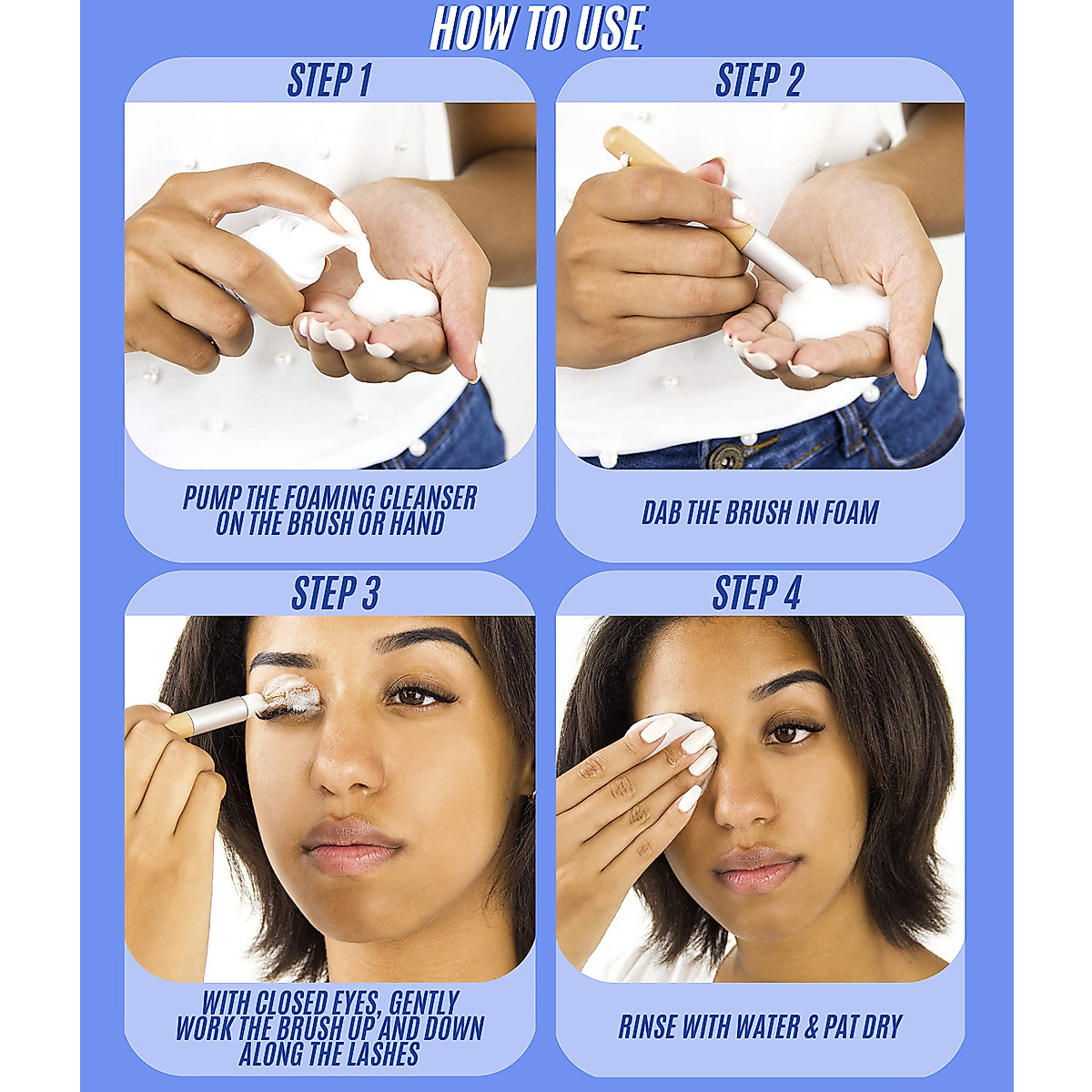 STACY LASH Eyelash Extension Shampoo + Brush / 1.69 fl.oz / 50ml / Eyelid Foaming Cleanser/Wash for Extensions & Natural Lashes/Safe Makeup Remover/Supplies for Professional & Home Use