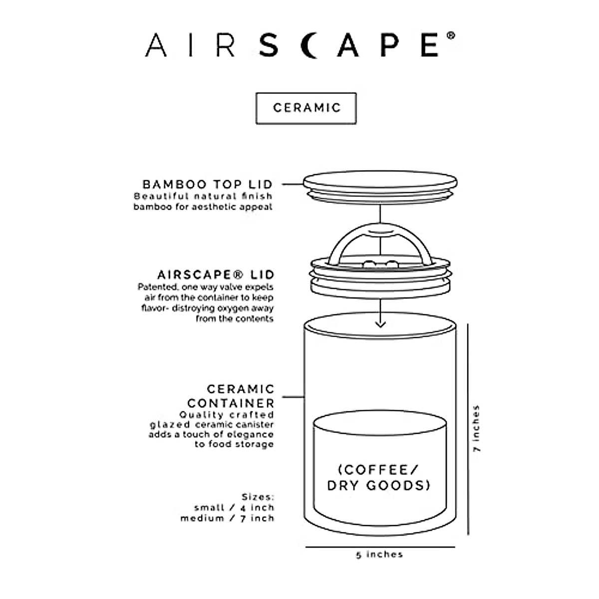 Airscape Ceramic Coffee and Food Storage Canister & Scoop Bundle - Patented Airtight Inner Lid Preserves Food Freshness - Glazed Ceramic Container with Bamboo Top (Small, Cobalt Blue & Scoop)