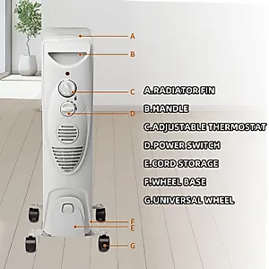 R.W.FLAME Oil Filled Radiator Heater,3 Heat Settings, Adjustable Thermostat, Portable Space heater, Quiet Heater with Tip-over & Overheating Functions(27", Grey)