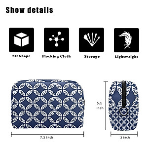 TBOUOBT Cosmetic Travel Bags, Makeup Case, Makeup Bag for Toiletries, Ethnic Navy Blue Round