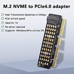 GELRHONR M.2 NVME to PCIe 4.0x4 Adapter Card for 1U Case,Supports M Key 2280,2260,2242,2230 M.2 Solid State Drives(Do not Support NGFF)