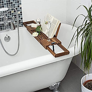 LUKEO Bath Tub Shelf Rack Multi-Purpose Bathtub Board Tablet with Extending Sides Bathroom Bath Caddy Tray