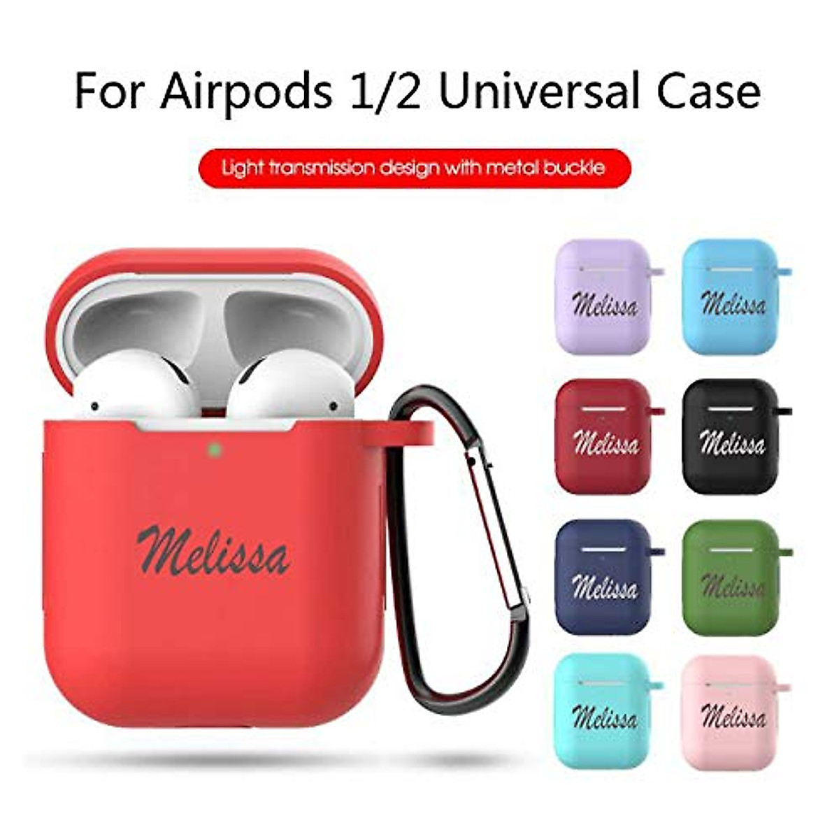 VRW Custom Airpod Case with Keychain,Silicone case for AIrpod, Custom Name Airpod case Airpods Charging Cover Skin,For Airpod 1and 2(Not For The Pro Version)