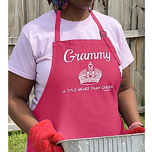 Grammy a Title Higher Than Queen Funny Apron for Kitchen BBQ Barbecue Cooking Baking Crafting Gardening Two Pocket Apron for Grandma or Mom Heliconia