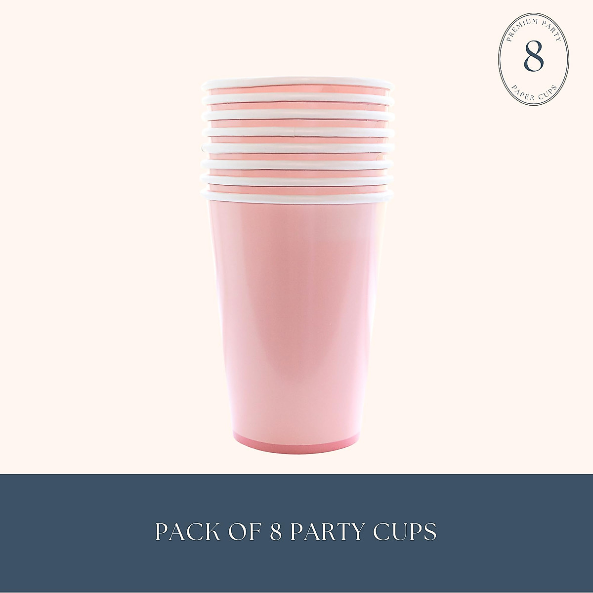 Bonjour Fete Light Pink Premium Paper Party Cups, | Disposable Cups For Baby Shower, Princess Theme, Bridal Shower, Happy Birthday Decorations | Party Supplies Decorations, Pack Of 8, 12oz