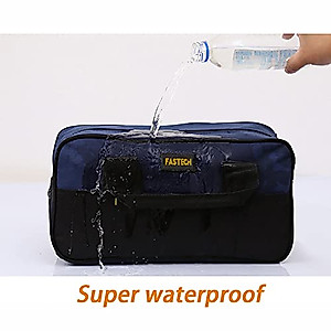 FASTECH 14 Inch Small Tool Bag,Wide Mouth Tool Tote Bag,Waterproof Tool Organizer Bag,Electricians Repairman Tools Tote Bag Double Fabric Storage Bag (Blue)