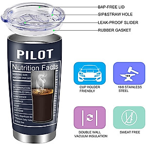 Pilot Gifts Aviation Men, Pilot Cup Tumbler, Gifts for Pilots Men, Airplane Gifts, 20oz Aviation Pilot Gauges Nutrition Facts Coffee Cup, Birthday Christmas Gifts Ideas for Pilot Insulated Travel Mug