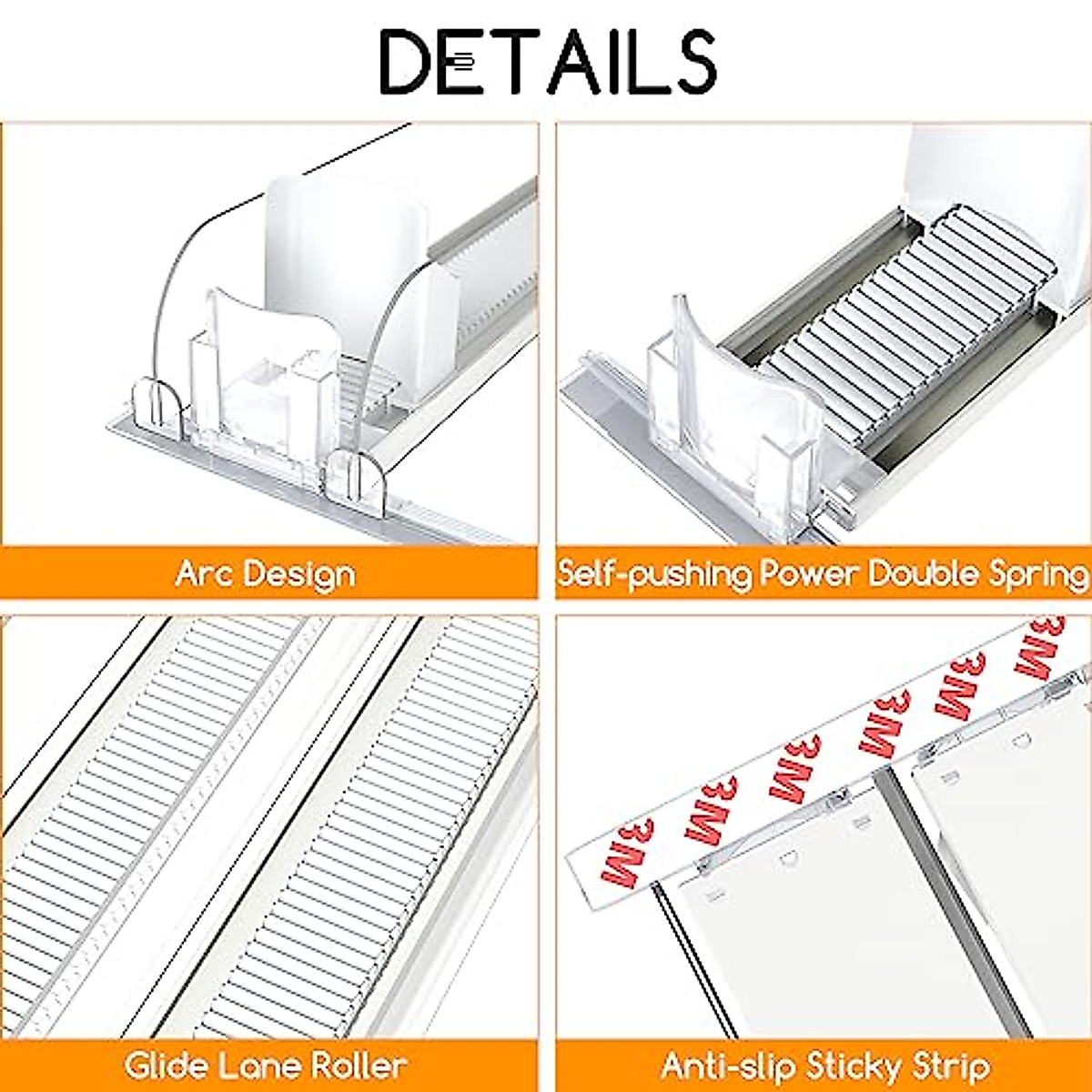 Drink Organizer for Fridge: Self Pushing Soda Can Dispenser for Refrigerator with Double Spring Beverage Pusher Glide Width Adjustable Soda Can Organizer for Kitchen Pantry White 3 Rows