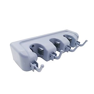 Xifando Broom and Mop Holder Wall Mount -Mop and Broom Storage Rack Wall Mounted Utility Rack (3 Slots 4 Hooks-Grey)