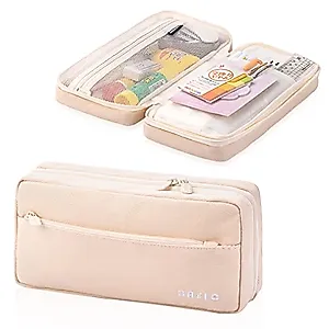 iSuperb Big Capacity Pencil Case Large Pencil Pouch Passport Bag Zipper Stationery Storage Cosmetic Makeup Bag Organizers for Women (Beige)