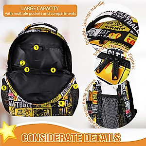 Softball Backpack for Boys Girls, Elementary Middle High School Bookbags for Teen Kids, Travel Laptop Backpack for College Students Women Men Durable Lightweight School Bags, 17 Inch Large Back Packs