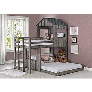 DONCO Kids Campsite Cabin Twin Over Full Loft Bed in Rustic Dirty Grey Finish