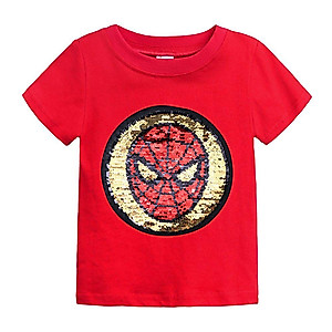 Toddler Little Kids Baby Boys Girls Magic Flip Sequins Tshirt,Short Sleeve Crew Neck Pullover Tees Tops Red