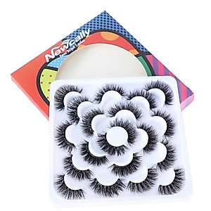 Newcally Lashes 3D Fake Eyelashes 18MM Dramatic Fluffy Faux Mink Eyelashes Pack 10 Pairs Thick Long Volume False Eye Lashes