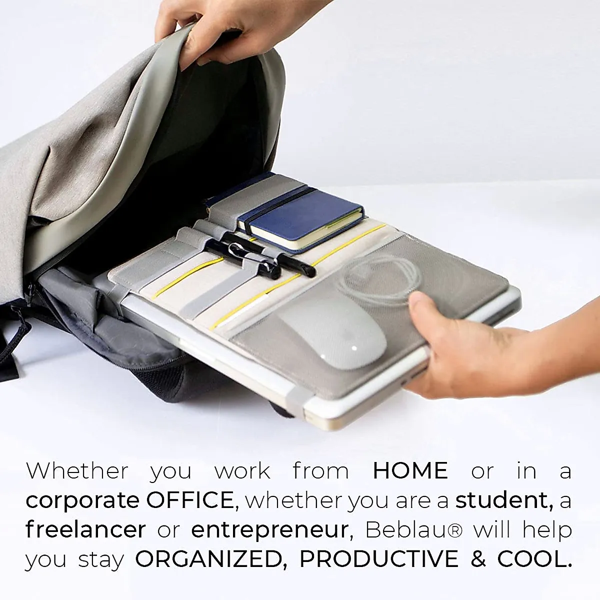 Beblau FOLD Portable Electronic Organizer – Attachable Device & Desktop Accessory | Office & Home Organizer | Fits 13"-15" Laptops & A4 Notebooks | Backpack Insert | Personal organizer