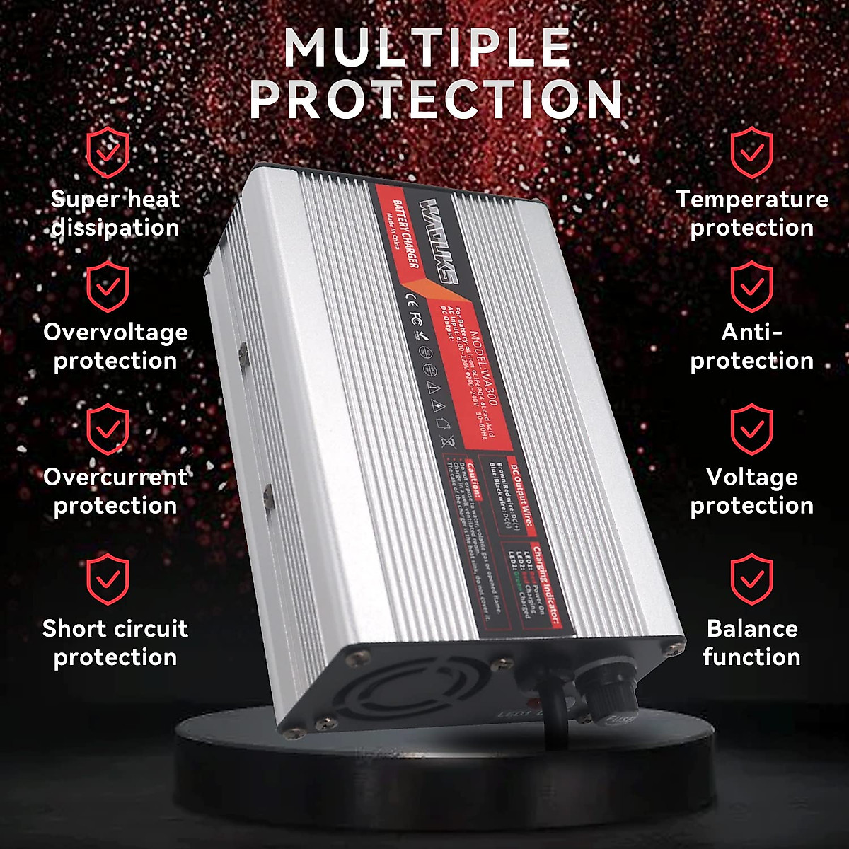 WAOUKS 54.6V 5A Charger 54.6V Lithium Battery Charger Output 3pin C13 N+ L- Connector Used for 13S 48V Li-ion Battery Charger Pack Smart Charger