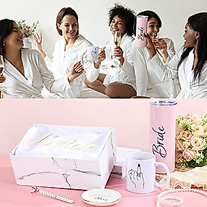 Janmercy 6 Pcs Bride Gifts Set Gift Box Bridal Shower Engagement Party 20 oz Stainless Steel Tumbler Cup Mug Jewelry Tray Silk Robes (L Size, White)