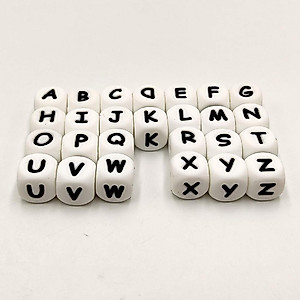 YNGMEANS 30PCS 12mm Silicone Alphabet Letter Beads Cube English Letter C Beads for Keychain DIY Jewelry Making Name Bracelets Necklaces Accessories