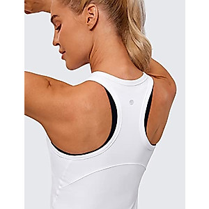 CRZ YOGA Butterluxe Womens Racerback Tank Top High Neck Workout Tops Athletic Sleeveless Top Camisole Gym Tanks White Medium