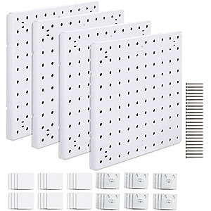 4 Pieces Pegboard Wall Mount Display Pegboards Wall Panel Kits DIY Pegboard Tool Organizer with Accessories for Garage Kitchen Living Room Bathroom Office