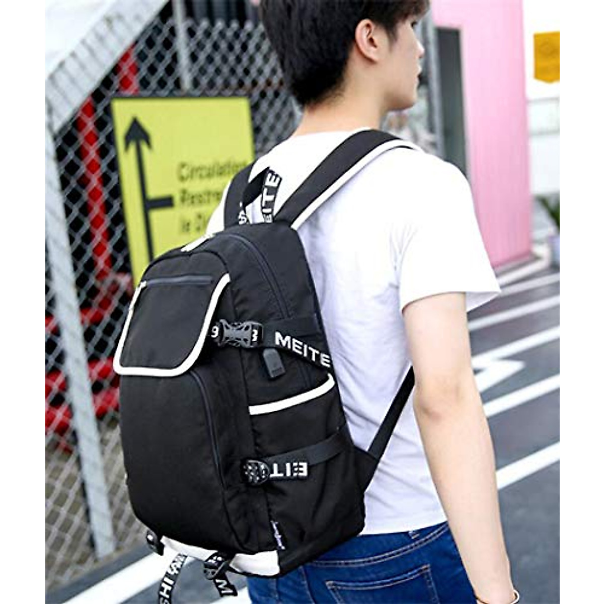 WANHONGYUE Attack on Titan Anime Cosplay Schoolbag Rucksack 15.6" Laptop Backpack with USB Charging Port Black / 2