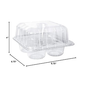 ONE MORE [25pcs] Clear Cupcake Boxes 4 Cavity Holder, Large 4 Compartment Muffin Containers Plastic Cupcake Carrier with Deep Dome 4" High Safe Eco-friendly Material (Clear, 25)