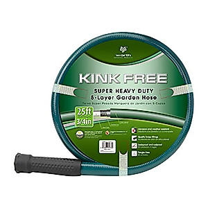 Worth Garden Short Garden Hose 3/4 in. X 25ft. NO KINK,No Leak,HEAVY DUTY Durable PVC Water Hose with Brass Hose Fittings Swivel Grip,Male to Female Fittings,12 YEARS WARRANTY, Dark Green,H065B04