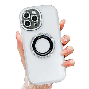 Uioeua Compatible with iPhone 13 Pro Max Magnetic Transparent Sparkle Case,Luxury Bling Clear Shockproof MagSafe Case with Full Camera Len Protector for iPhone 13 Pro Max Women Girl Men-White
