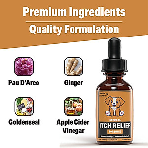 Natural Itch Relief for Dogs | Dog Itch Relief | Helps to Naturally Reduce Itching, Scratching, & More | Allergy Relief for Dogs Itching | Yeast Infection Treatment for Dogs | 1 fl oz | Bacon Flavor