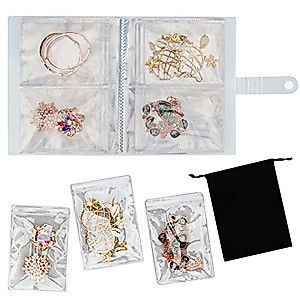 Designster Transparent Jewelry organizer book - Jewelry Storage Album Earring Organizer Storage Book Bag, Jewelry Travel Storage Holder for Necklace Rings Bracelet Studs (80 Slots+50 Thicken PVC Bags)