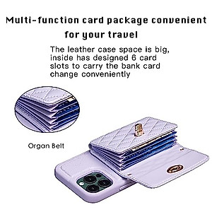 WATSKY Suitable for iPhone 14Pro Mobile Phone case, Card case, Organ Card case Leather case Light Purple