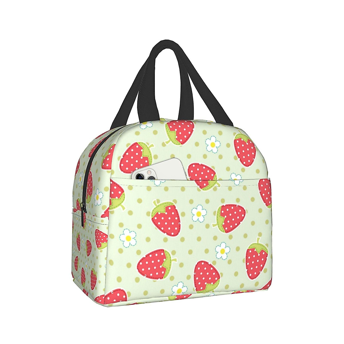 Strawberry Flower Kawaii Lunch Box Travel Bag Picnic Bags Insulated Durable Shopping Bag Back To School Reusable Waterproof Bags For Man Woman Girls Boys