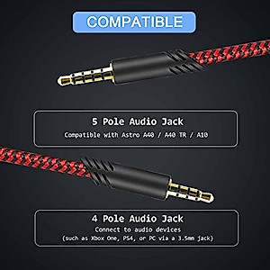 MQDITH 2.0M Replacement Audio Cable Compatible with Astro A40 A40TR Gaming Headset, Inline Mute Wire and No Volume Control Cord (Nylone Cord, Red/Black)