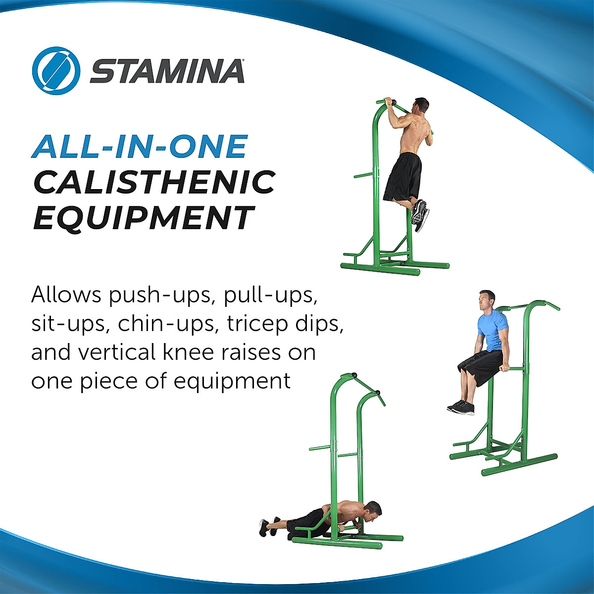 Stamina Products 300 Weight Capacity Steel Weatherproof Heavy Duty Outdoor Fitness Multi Use Strength Training Power Tower, Green