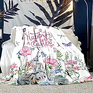 VAYNEIOJOY Easter Spring Blanket Super Soft Flannel Fleece Throw Blankets Easter Spring Flower Bunny Blanket Cozy Warm Fuzzy Plush Microfiber Blankets for Couch Bed Sofa Easter Decor