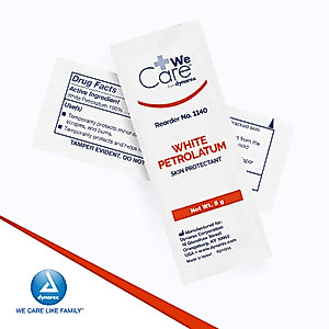 Dynarex White Petrolatum, Petroleum Jelly Ointment to Help Prevent and Treat Skin Irritation, Diaper Rash and Dryness, White, 144 Individual 5 Gram Foil Packs, Dynarex White Petrolatum