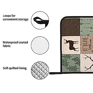 Farmhouse Rustic Bear Deer Elk Moose Green Pot Holders for Kitchen,Heat Resistant Pot Holders Sets Oven Hot Pads Terry Cloth Pot Holders for Cooking Baking 2Pcs