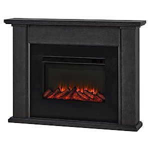 BOWERY HILL 52" Slim Solid Wood and Glass Electric Fireplace in Gray Finish